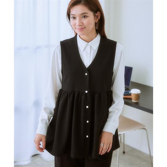 ニッセン ジレ きれいめ オフィス レディース カットソー素材 パール調ボタン ペプラム 大きいサイズ tp0 : 7days Life Styling by nissen - 通販 ...