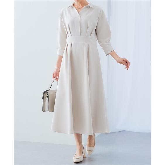 ワンピース きれいめ 通勤 オフィス ダブルクロス スキッパー ウエスト切替 ニッセン op0 : 7days Life Styling by nissen - 通販 - Yahoo!ショッピング