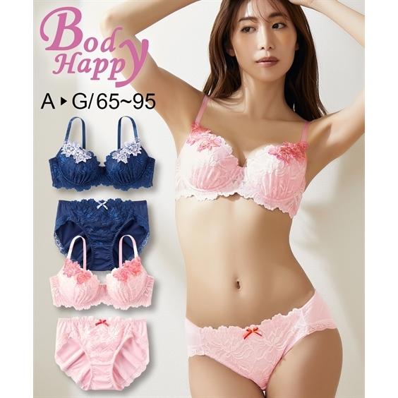 ニッセン ブラジャー ショーツ セット 大きいサイズ レディース ボディハッピー フルールアップリケ ( トリンプ ) C85_LL/D85_LL/E85_LL/F85_LL/G85_LL ...