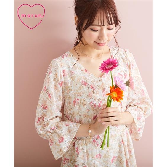 marun ワンピース ロング マキシ 大きいサイズ レディース フラワー刺しゅう プリント L/LL/3L/4L/5L ニッセン nissen : ニッセン Yahoo!店 - 通販 ...