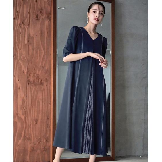 ニッセン ドレス ワンピース 大きいサイズ レディース 結婚式 パーティー Callarus Front Lace Pleats Design Onepiece Dress 4L/5L ...