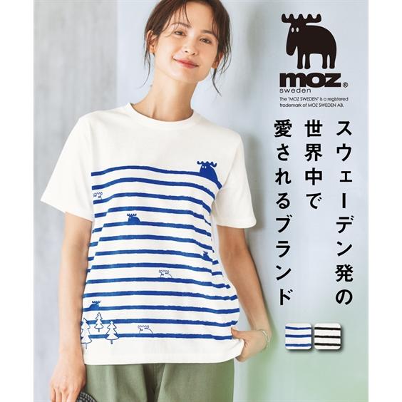Tシャツ カットソー 大きいサイズ レディース moz モズ パネルボーダー プリント 綿100％ 3L/4L/5L/6L ニッセン nissen :ZZY4323B1424:ニッセン ...