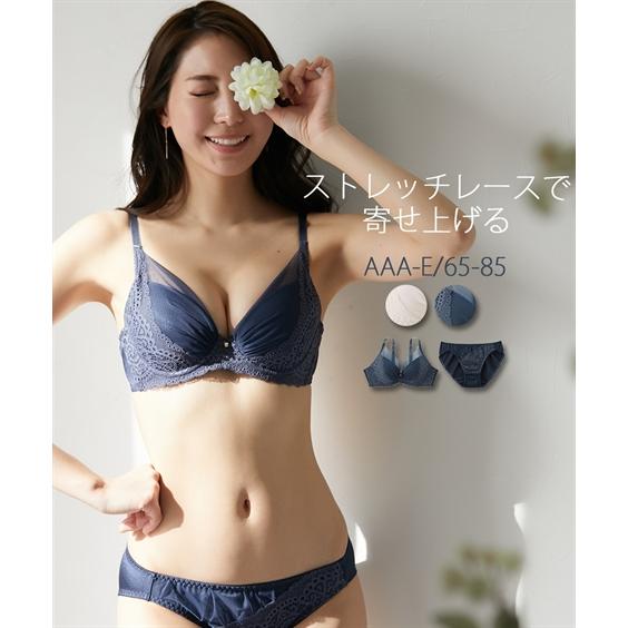 ニッセン ブラジャー ショーツ セット レディース チュール使い ブラショーツ 女性 インナー パンツ パンティ E70_M/E75_M/E80_L nissen : ニッセン Yahoo!店 ...