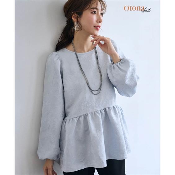 トップス 大きいサイズ ジャガードペプラムトップス【OtonaSMILE】 ニッセン nissen : zzy4625a0743 : ニッセン Yahoo!店 - 通販 - Yahoo!ショッピング