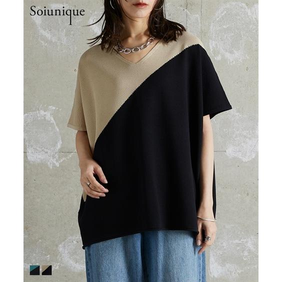ニッセン ニット セーター レディース 斜め配色 デザイン ゆったりサイズ 半袖 トップス Soiunique 冬 1 S-M /2 L-LL nissen : ニッセン Yahoo!店 ...