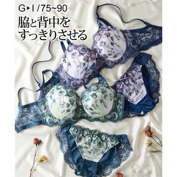 ニッセン ブラジャー ショーツ セット レディース 大きい胸 脇高 バイ カラー ローズ刺しゅう GHIカップ 春 夏 秋 冬 G75_L/G80_LL/H75_L/H80_LL nissen ...