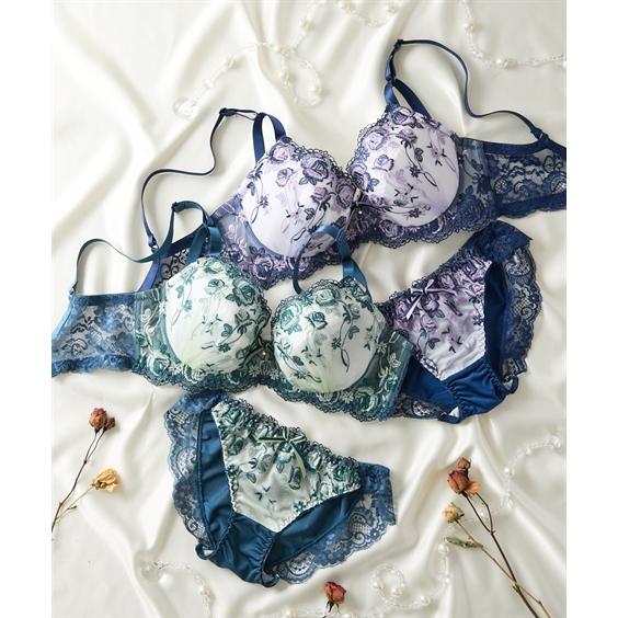 ニッセン ブラジャー ショーツ セット 大きいサイズ レディース 大きい胸 脇高 バイ カラー ローズ刺しゅう GHIカップ 春 夏 秋 冬 I85_3L/I90_3L nissen ...