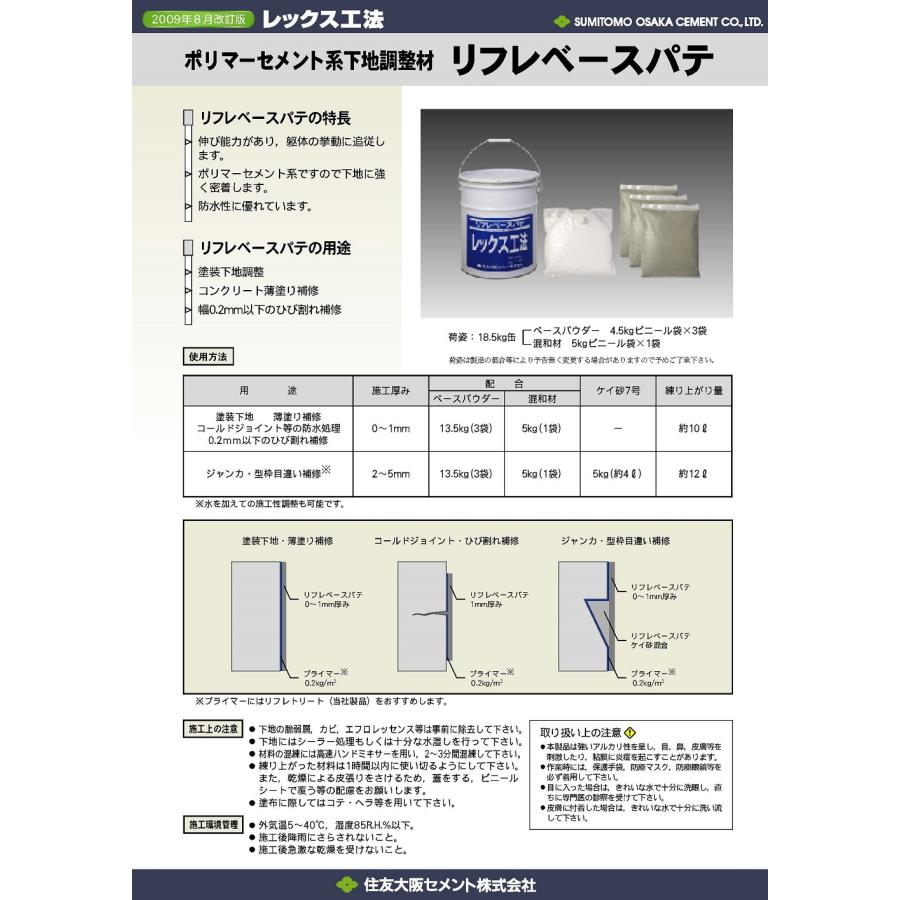 リフレベースパテ 18.5kg／缶 住友大阪セメント株式会社 : 日曜左官エムケー工芸 - 通販 - Yahoo!ショッピング