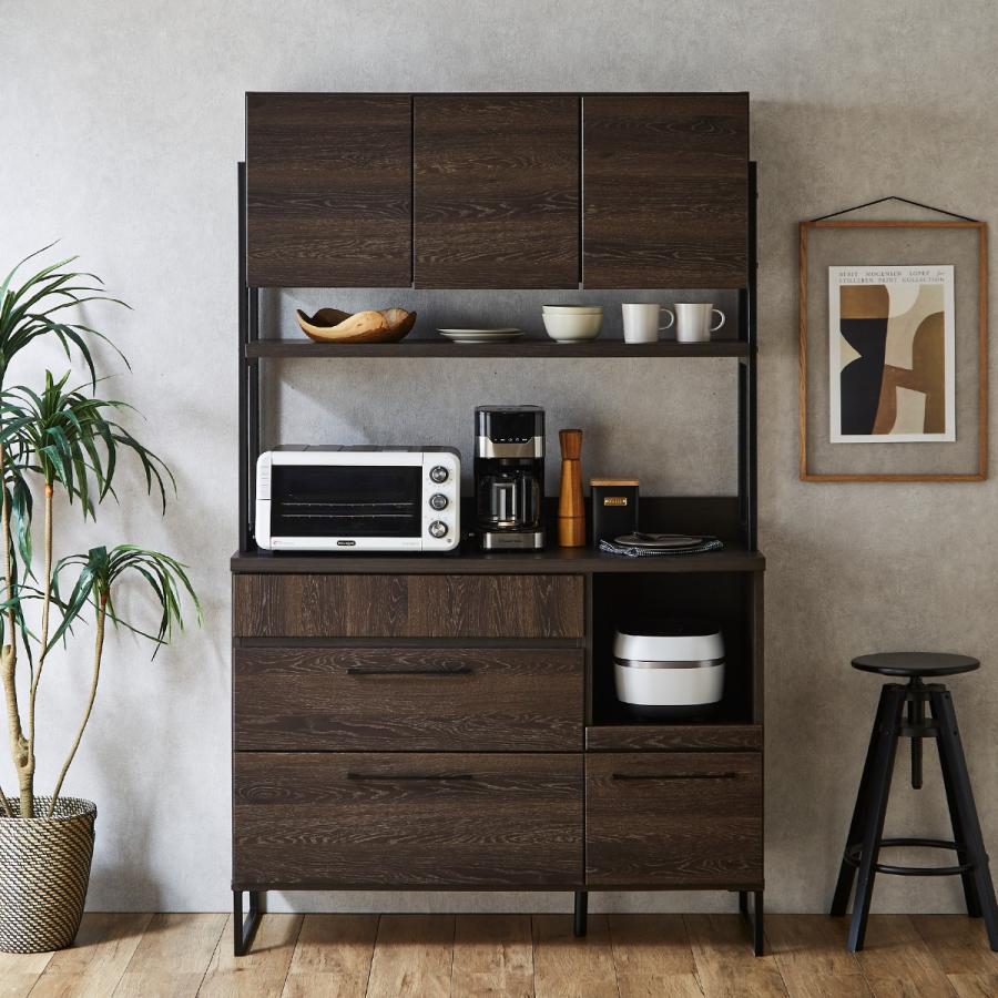 幅120cm ヴィンテージテイストの完成品キッチンボード (120 DBR) レンジボード キッチン収納 レンジラック レンジ台 カップボード 食器棚 食器棚 ニトリ : 5668040 ...