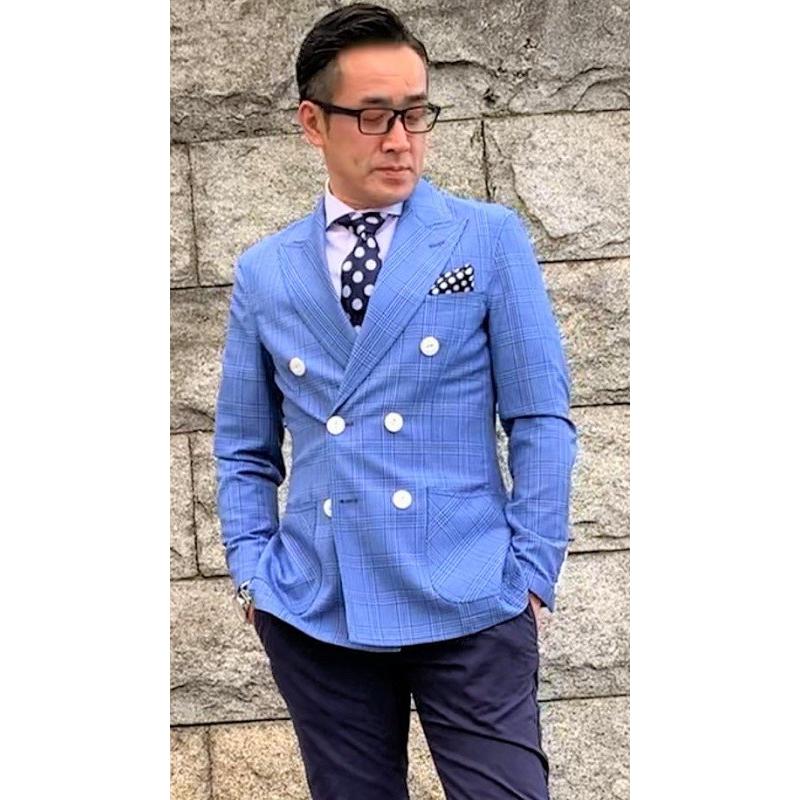 メンズ春夏ダブルジャケット ブルー チェック 40代 50代 タイト メンズ春夏ダブルジャケット ブルー チェック 40代 50代 タイト