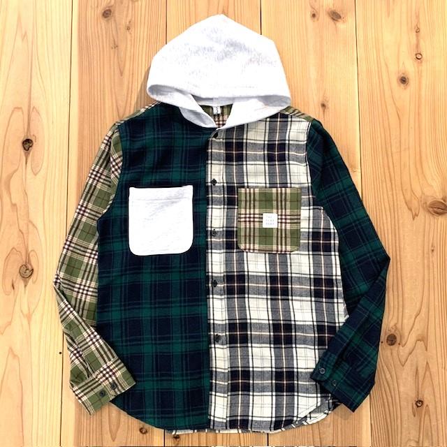 【SALE30％OFF★THE PARK SHOP】CRAZY CHECK SHIRTS TPS-633A ザパークショップ クレイジーチェックシャツ フード付きシャツ リメイク 切り替え ...