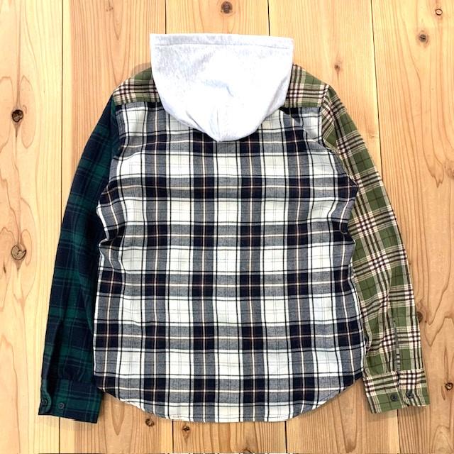 【SALE30％OFF★THE PARK SHOP】CRAZY CHECK SHIRTS TPS-633A ザパークショップ クレイジーチェックシャツ フード付きシャツ リメイク 切り替え ...