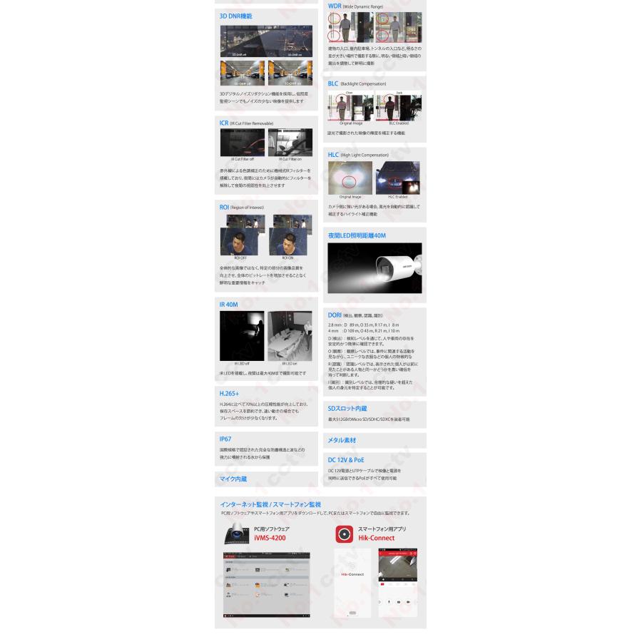 [HIKVISION] [IP-6M] 24時間カラーAI IPカメラ/DS-2CD2067G2H-LIU/逆光,露出,ハイライト補正/人,車検知/50M IR/40M IR/H.265 ...