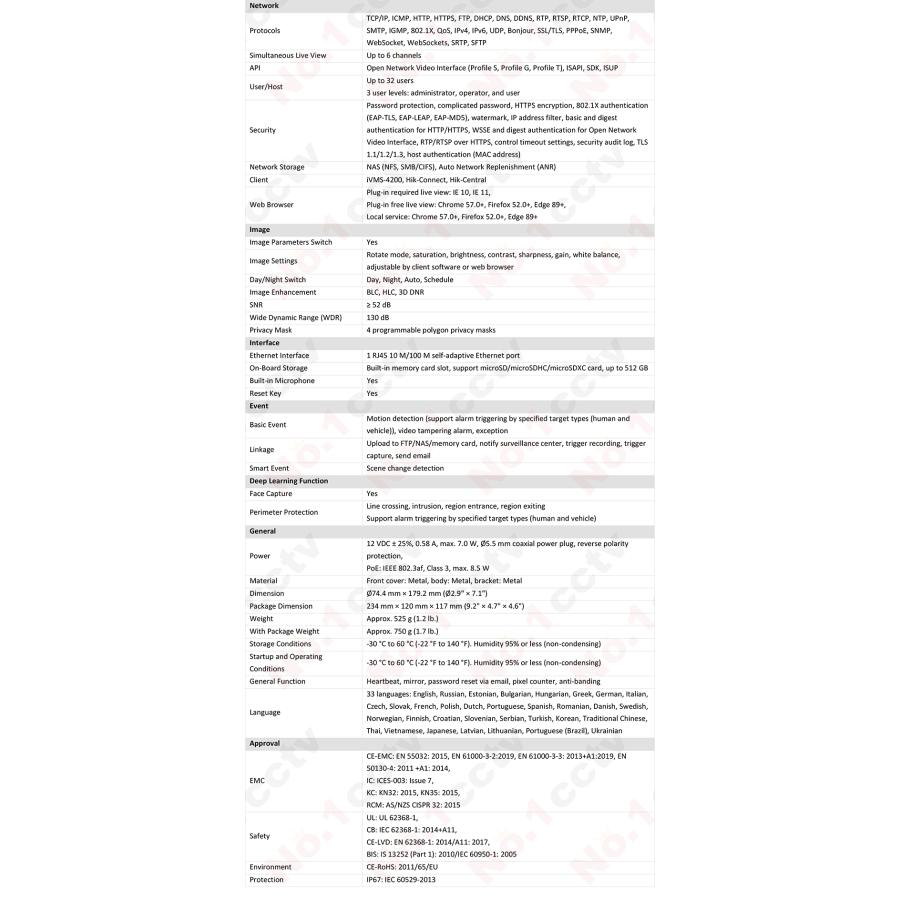 [HIKVISION] [IP-6M] 24時間カラーAI IPカメラ/DS-2CD2067G2H-LIU/逆光,露出,ハイライト補正/人,車検知/50M IR/40M IR/H.265 ...