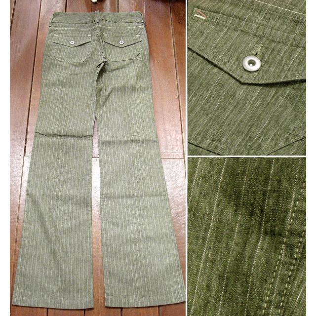 BOBSON（ボブソン） BOBSON S.Q.J Style Quality Jeans レディース サマーパンツ ストレッチ フラップポケット ブーツカット カーキ ストライプ SALE ...