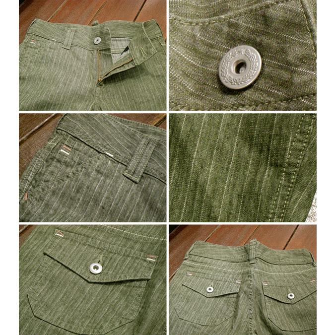 BOBSON（ボブソン） BOBSON S.Q.J Style Quality Jeans レディース サマーパンツ ストレッチ フラップポケット ブーツカット カーキ ストライプ SALE ...