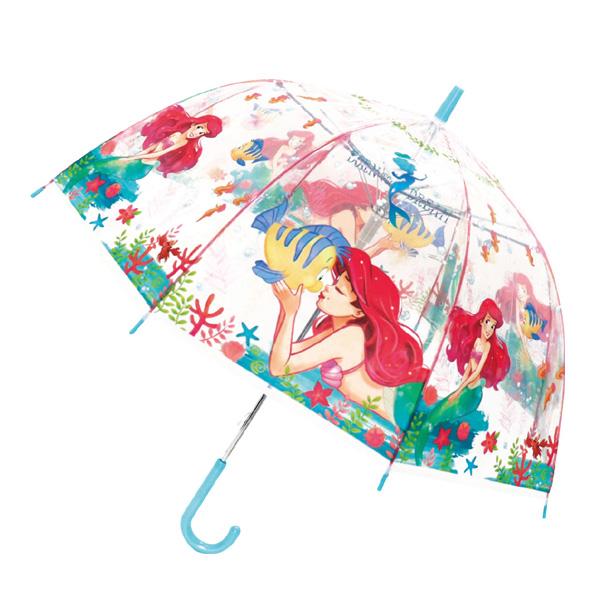 32467 Js 子供 ビニール傘 アリエル フラワー 55cm 長傘 子供傘 ドーム型 透明 ジャンプ ワンタッチタイプ 傘 カサ かさ ...