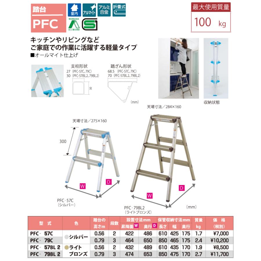 ピカコーポレイション ピカ/Pica 踏台 PFC-79C 最大使用質量：100kg 段数：3 : はしごと脚立のノボッテ - 通販 - Yahoo!ショッピング