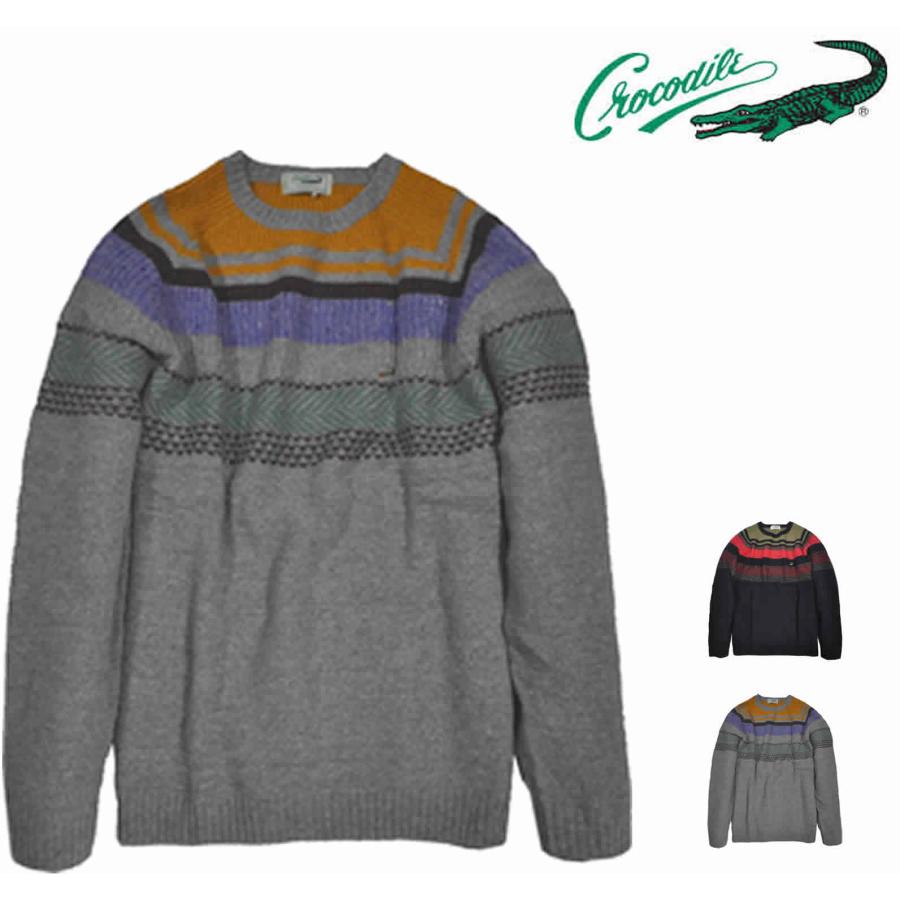 [ クロコダイル Crocodile ] 毛混 セーター ジャガード織 ロゴ刺繍 : 1003-97312 : ノンブルYショップNonbr shop - 通販 - Yahoo!ショッピング