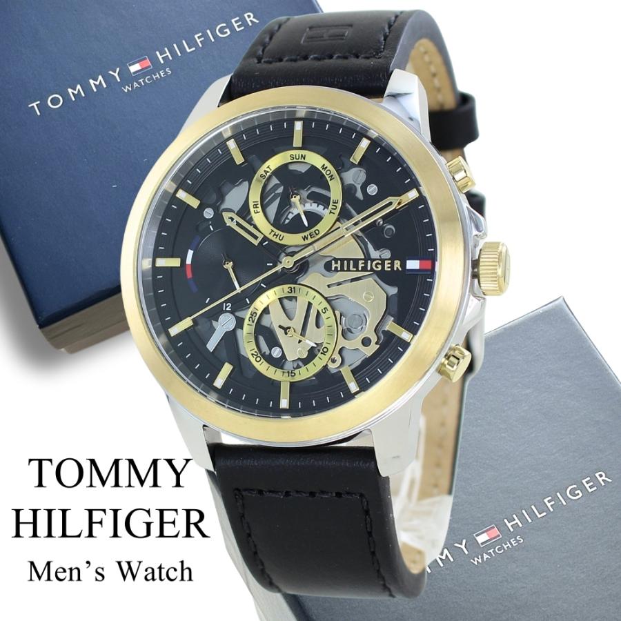 TOMMY HILFIGER トミーヒルフィガー 腕時計 メンズ おしゃれ シンプル ブラック 黒 革ベルト アナログ腕時計 仕事用 ...