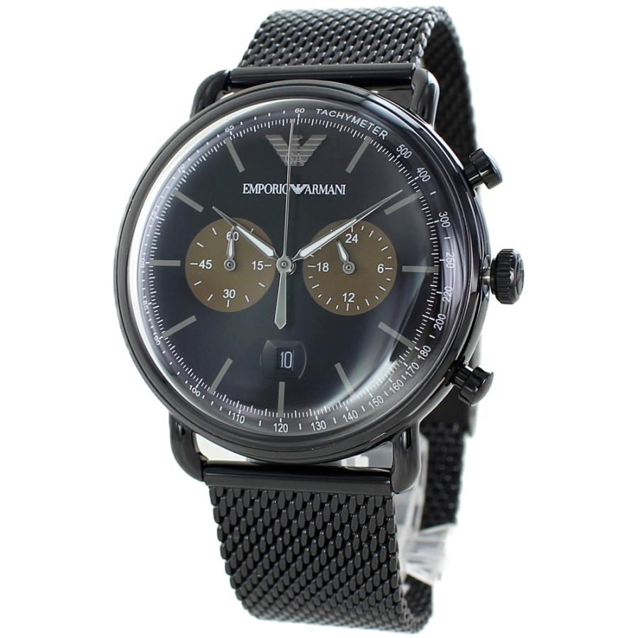 エンポリオアルマーニ メンズ 腕時計 アビエーター クロノグラフ カレンダー 日付表示 ブラック メッシュステンレス 2024 プレゼント ...