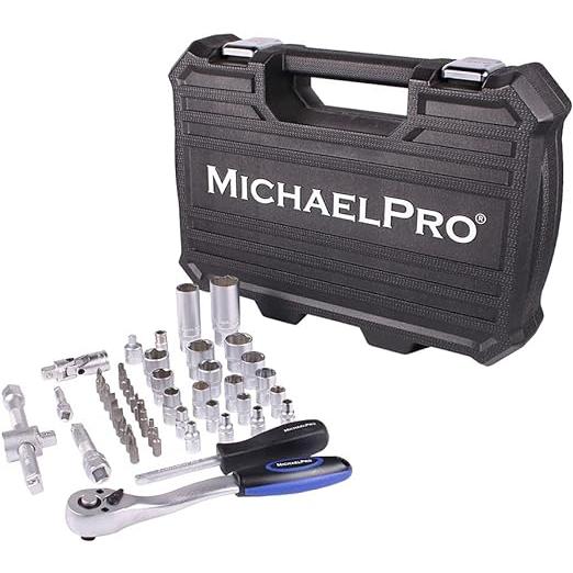47ピース 1/4 & 3/8インチ 72T ラチェットレンチソケットセット マイケルプロ 工具 整備用品 メンテナンス 修理 DIY 自動車 軽自動車 大型車 MichaelPro ...