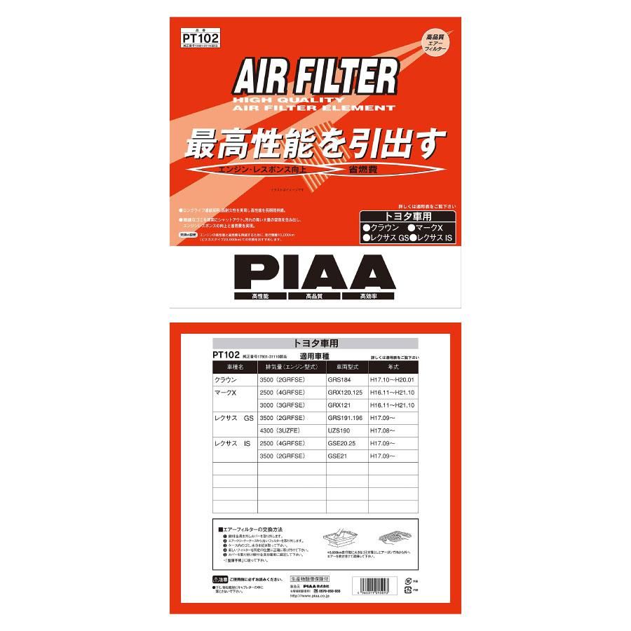 PIAA エアーフィルター エアフィルター 1個入 [トヨタ車用] クラウン・マークII・レクサス 他 PT102 ピア : Norauto Yahoo!ショッピング店 - 通販 ...