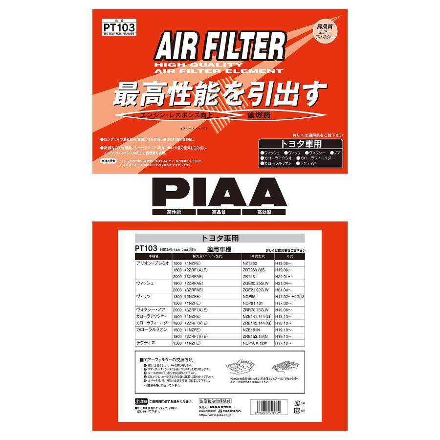 PIAA エアーフィルター エアフィルター 1個入 [トヨタ車用] ウィッシュ・ヴィッツ・ヴォクシー 他 PT103 ピア : Norauto Yahoo!ショッピング店 - 通販 ...