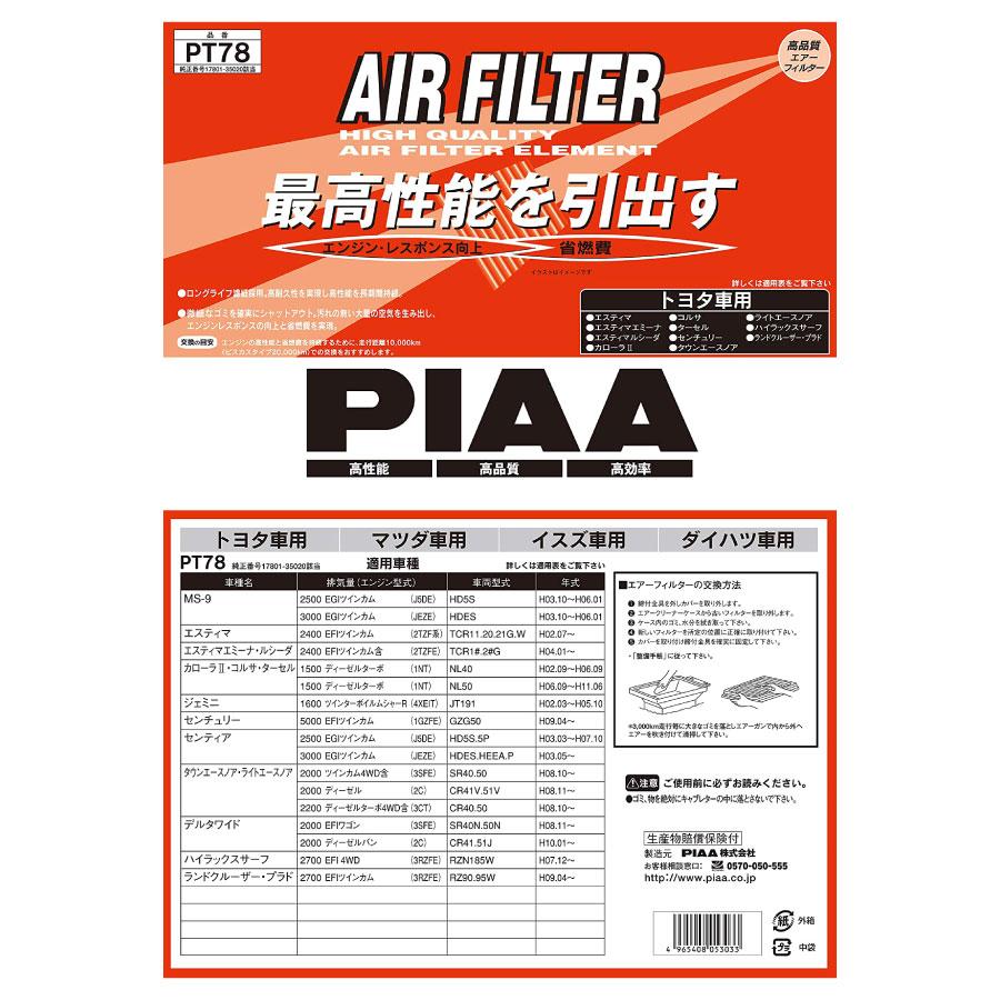 PIAA エアーフィルター エアフィルター 1個入 [トヨタ車用] エスティマ・カローラII・タウンエース 他 PT78 ピア : Norauto Yahoo!ショッピング店 - 通販 ...