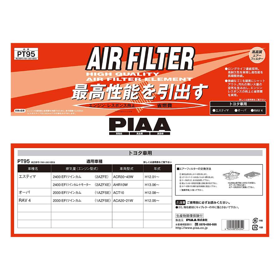 PIAA エアーフィルター エアフィルター 1個入 [トヨタ車用] エスティマ・オーパ・RAV4 他 PT95 ピア : Norauto Yahoo!ショッピング店 - 通販 - Yahoo ...