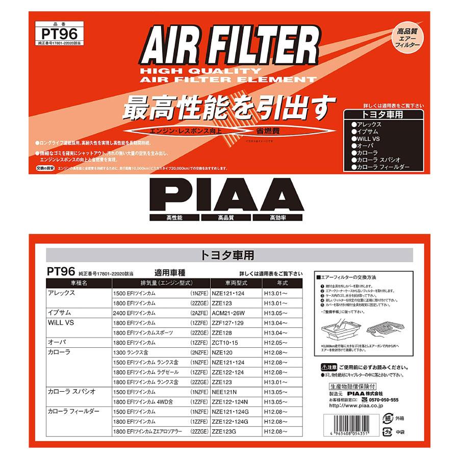 PIAA エアーフィルター エアフィルター 1個入 [トヨタ車用] イプサム・カローラ・フィールダ? 他 PT96 ピア : Norauto ...