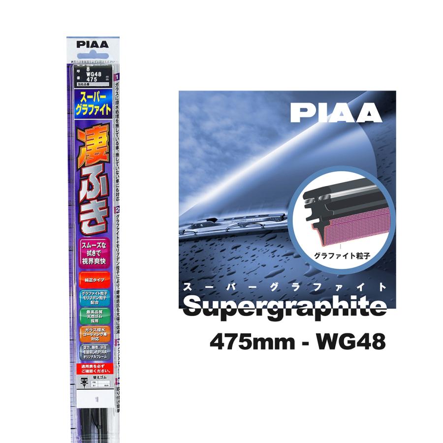 PIAA ワイパー ブレード 475mm 呼番8 WG48 1本入 凄ふき スーパーグラファイト グラファイトコーティングゴム 替えゴム交換OK カー用品 : Norauto Yahoo ...