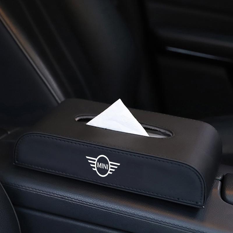 MINI ミニ BMW 車用ティッシュボックス PUレザー 高級ティッシュケース 磁石開閉 車内収納ケース 革 2色 ブラック レッド 防水 カバー ロゴ入り jhg qtm : ノリノリ ...