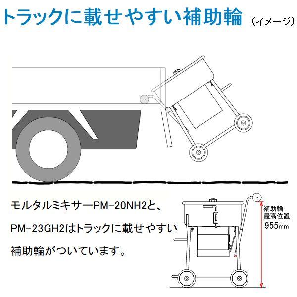 マゼラー 直送 営業所止め可 PM-23GH2 100Vまたは200V ハンディモルタルミキサー 脚高タイプ 積込補助輪付 混合量75L(鉄製 モルタル セメント 撹拌 練る まぜる ...