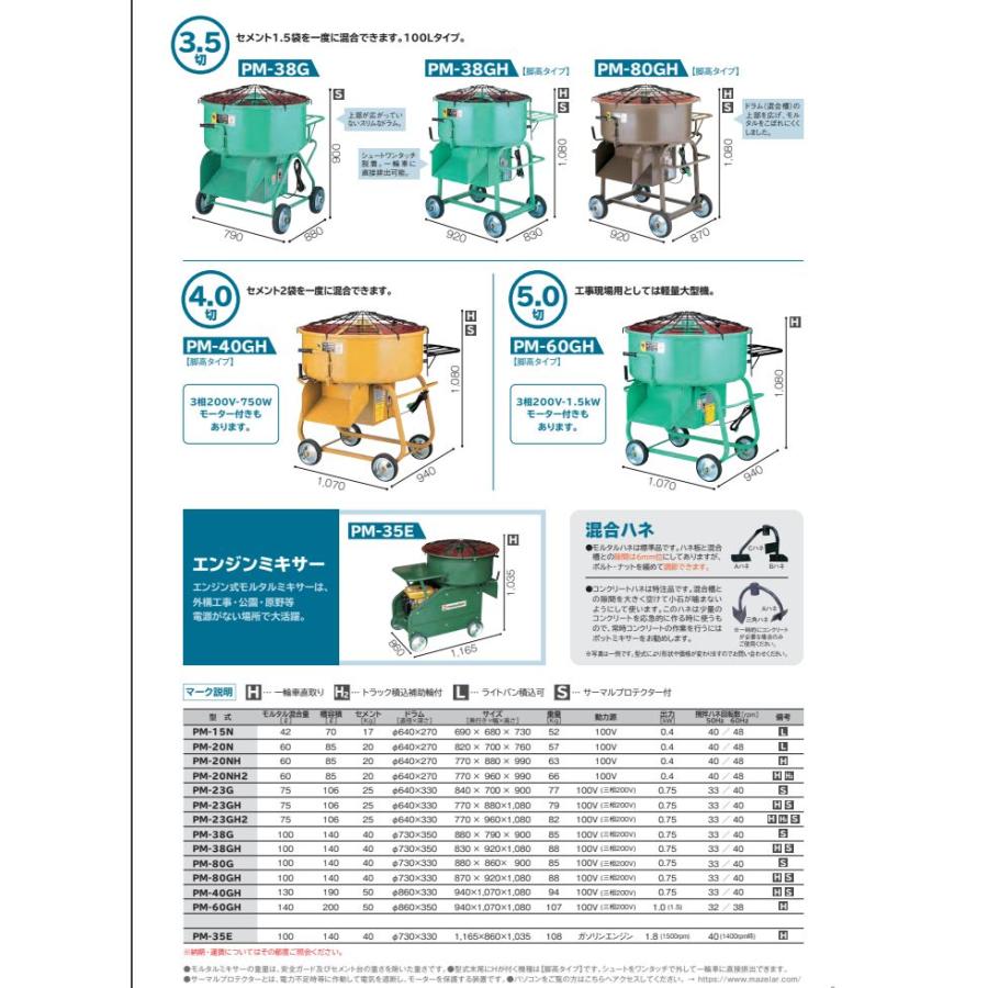 マゼラー PM-38GH 100Vまたは200V ハンディモルタルミキサー 脚高タイプ 混合量100L[法人限定 沖縄離島不可]（鉄製ミキサー 混合機械） : NORTH WORK STORE ...