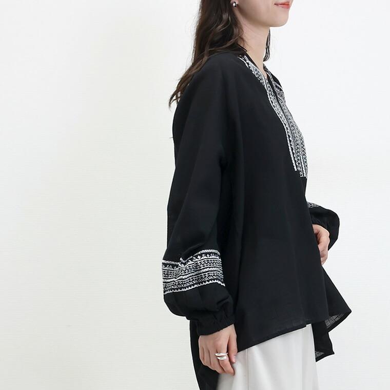 Aletta vita ブラウス 刺繍 スキッパー チュニック ボリューム袖 Aletta vita ブラウス 刺繍 スキッパー チュニック ボリューム袖