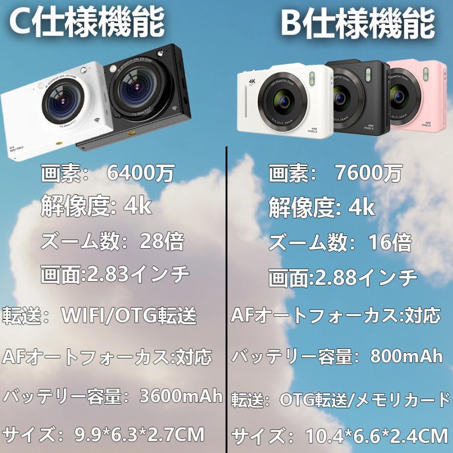 デジタルカメラ 4K 6400万画素 WiFi対応 28倍ズーム 2.8インチ 高画質 AF機能オートフォーカス 動体検知機能 自撮り フィルター付 手振れ補正 小型 軽量 初心者 ...