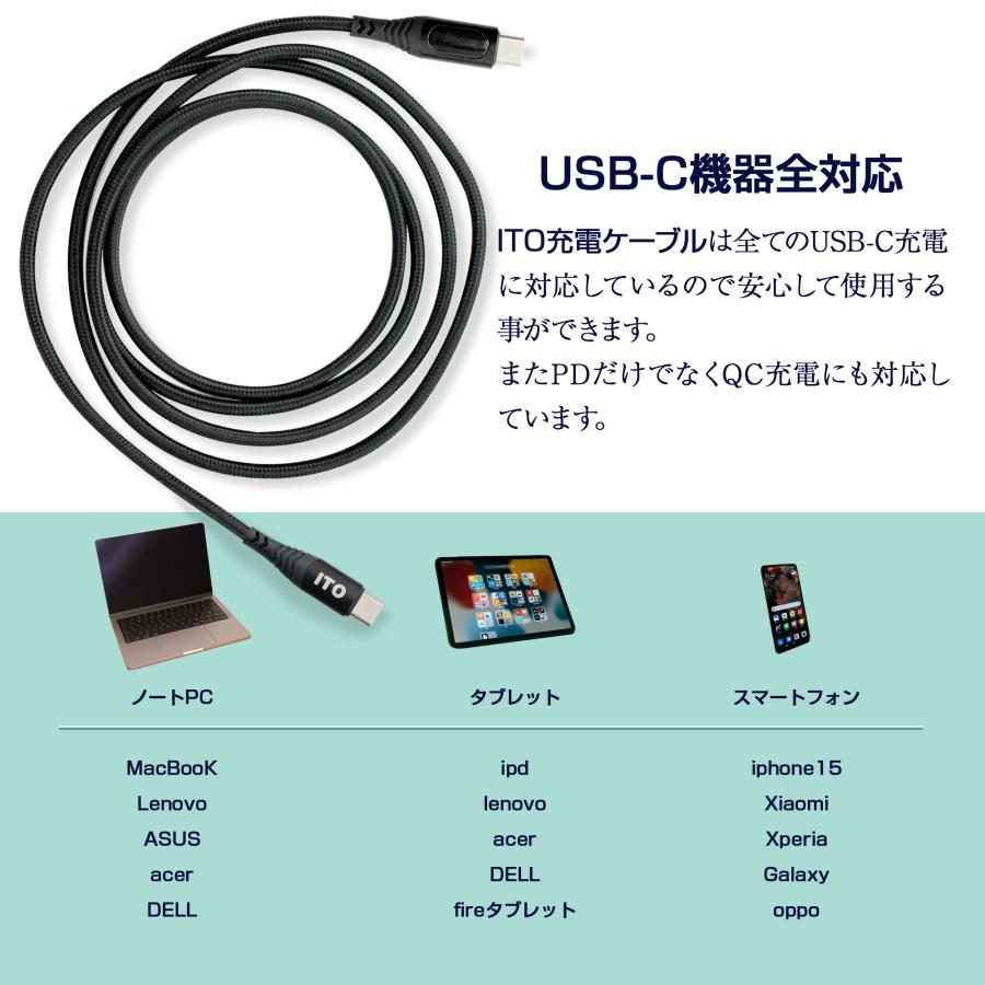 1m 】iPhone15 Switch PD 100W 用 USB C-Type 充電ケーブル ナイロン編み タイプC ケーブル L1647 EMarker デジタル表示 88 : NSK ...