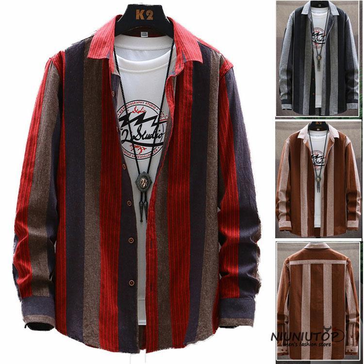 秋服 ストライプ柄シャツ メンズ 長袖シャツ オシャレ 前開きシャツ 柄物 カジュアルシャツ 新作 : NUMAQLO - 通販 - Yahoo!ショッピング