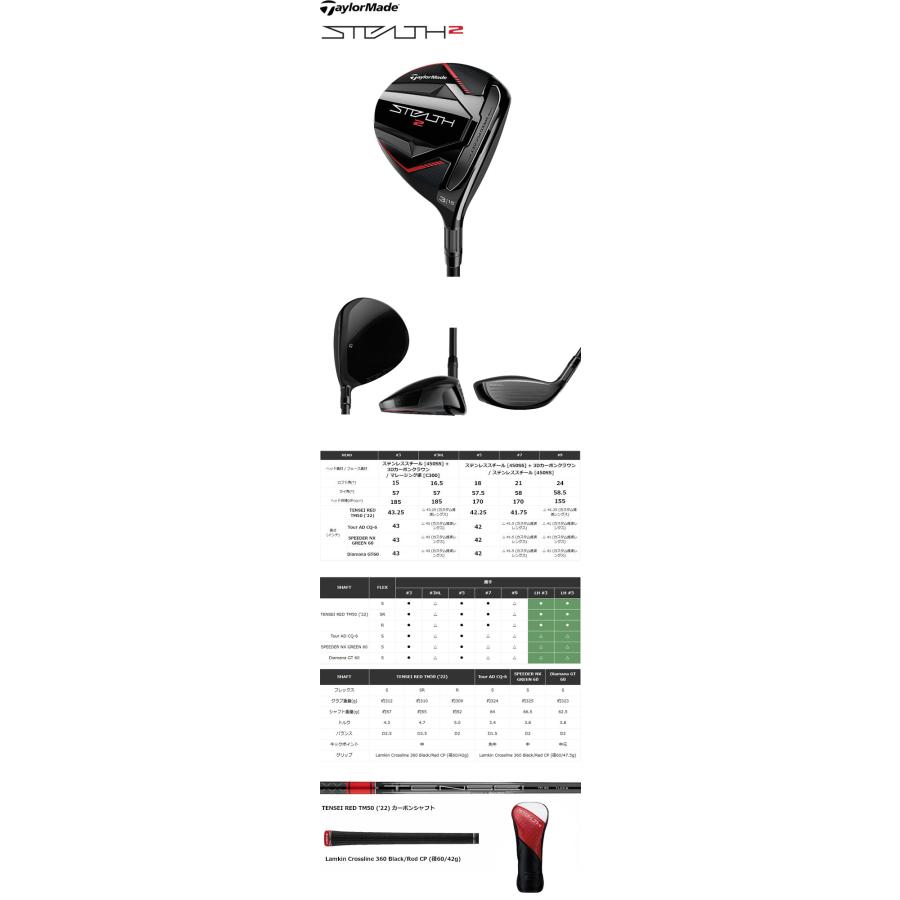 TaylorMade テーラーメイド 2023 ステルス2 フェアウェイウッド 左用 日本仕様 TENSEI RED TM50 ('22) カーボンシャフト [Taylormade ...