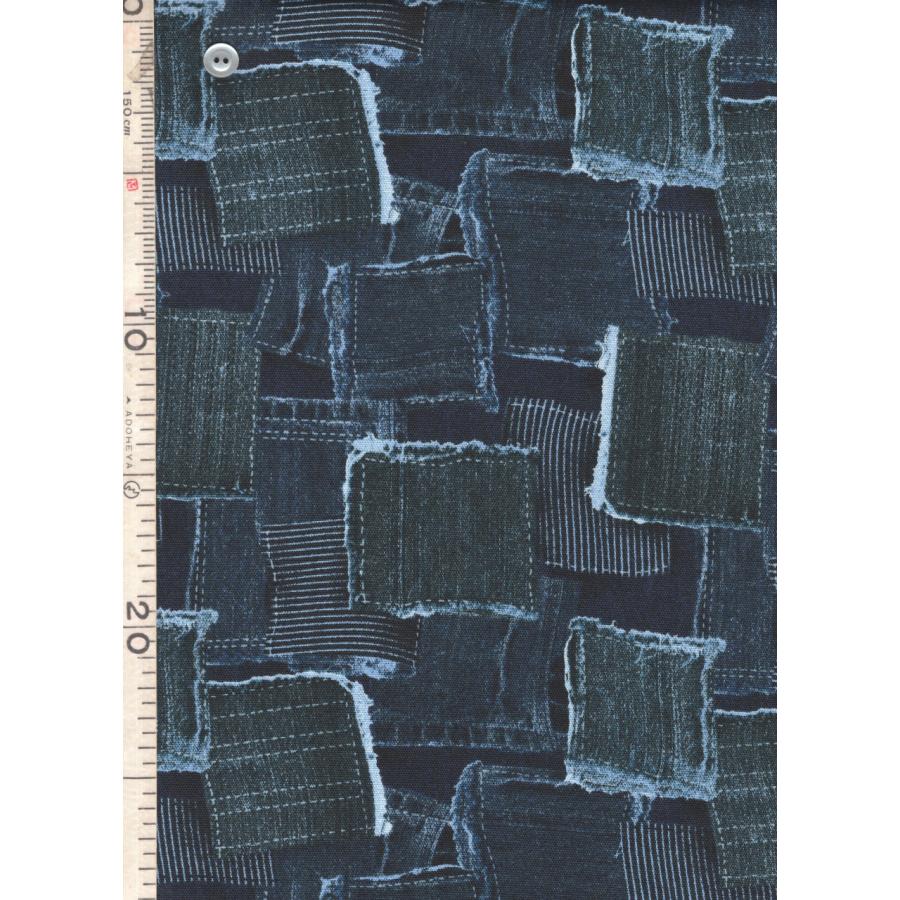 FUWARI 染布 オックス デニム調 ソフトタッチ パッチワーク柄 ネイビーブルー系 5色 1m単位 生地 布 布地 デニム柄 デニム風 おしゃれ かっこいい 柄 入園 : 生地商フエンツ布 ...