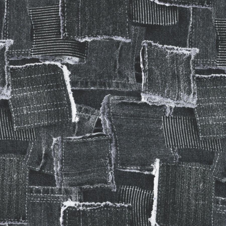 FUWARI 染布 オックス デニム調 ソフトタッチ パッチワーク柄 ブラック系 5色 1m単位 生地 布 布地 デニム柄 デニム風 おしゃれ かっこいい 柄 入園 : 102014d ...