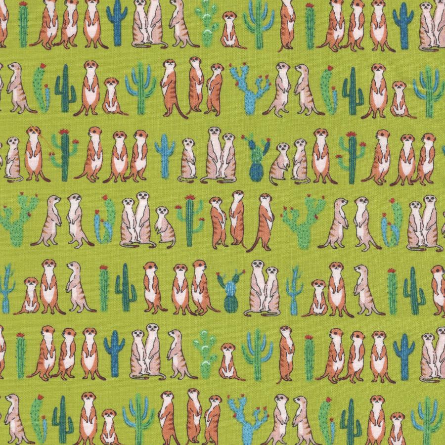 FUWARI 染布 スケアー ミーアキャット グリーン系地 5色 1m単位 生地 布 布地 スケア かわいい 男の子 女の子 おしゃれ 柄 アニマル アニマル柄 : 生地商フエンツ布人 ...