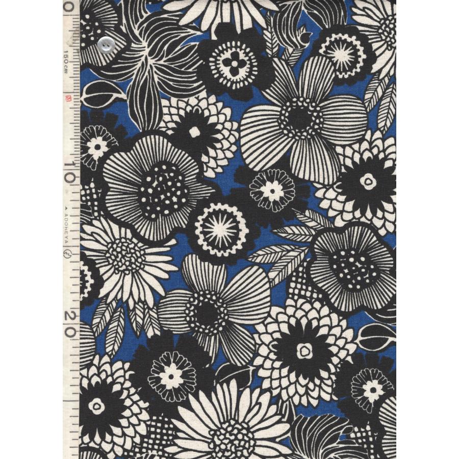 FUWARI 染布 綿麻キャンバス ノルディック フラワー ネイビーブルー系地 7色 1m単位 生地 布 布地 モノトーン 北欧 北欧風 花 花柄 キャンバス 綿麻 : 生地商フエンツ布人 ...