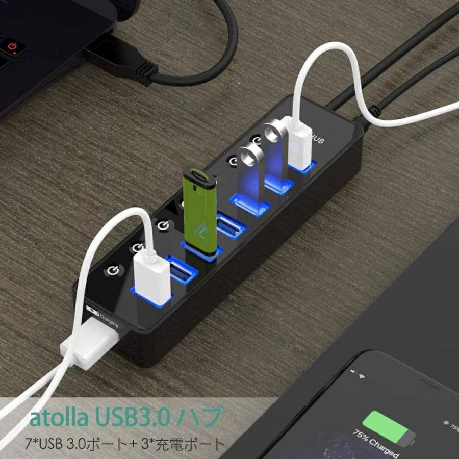 USB ハブ 3.0 Hub 7ポート増設 USB拡張 セルフパワー/バスパワー 【USB HUB 独立スイッチ付?Smart Charging?60cm USBケーブル】 : Nunose ...