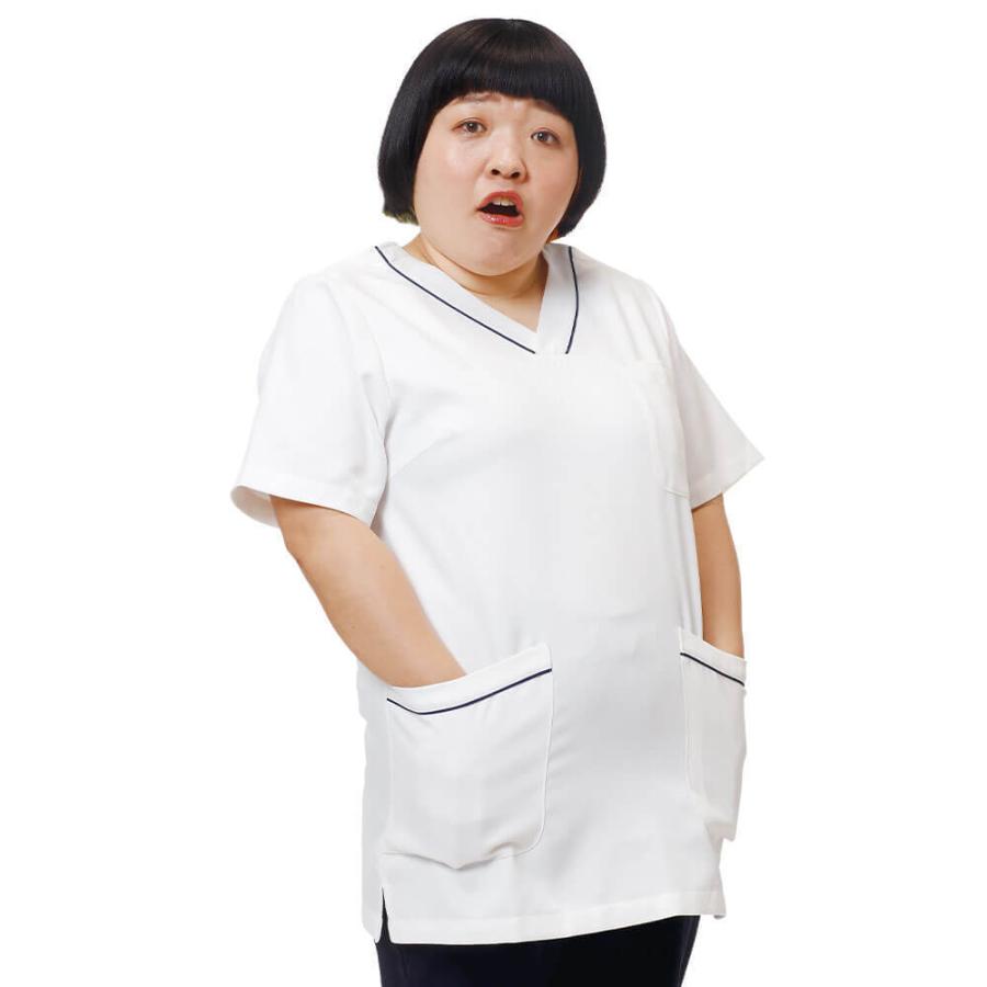 医療 ナース 看護 白衣 女性 ナースリーエアリーテクスチャー ゆったりVネックジャケット(6L〜10L) :2381b:看護師通販ナースリー Yahoo!店 - 通販 - Yahoo!ショッピング