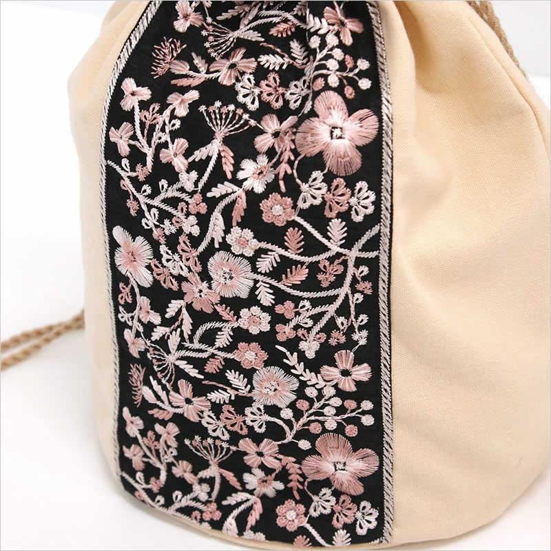 インド刺繍リボン丸底巾着BAG おしゃれ エスニック ポシェット インド刺繍リボン丸底巾着BAG おしゃれ エスニック ポシェット