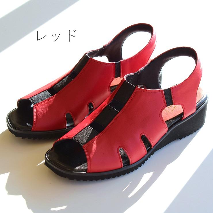 FIZZ REEN レディース 幅広 4E サンダル 本革 日本製 FIZZREEN フィズリーン 4610 レッド ブラック メイドインジャパン 革 国産 4.5cmヒール 歩きやすい ...