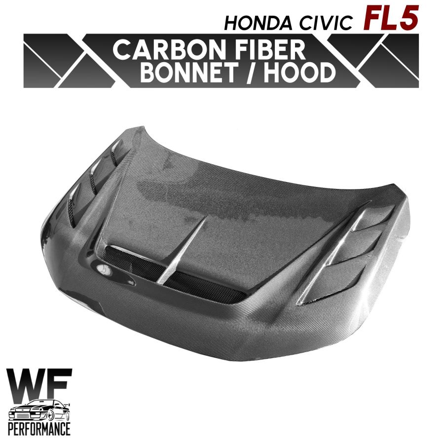 WF PERFORMANCE ホンダ シビック FL5 ダクト有り 綾織り カーボン ボンネット Honda Civic Carbon ...