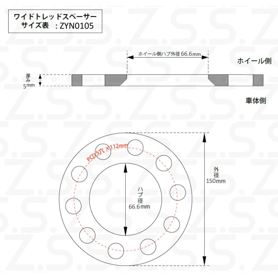 Z.S.S. AP ベンツ アウディ VW BMW 厚み5mm 5x112 PCD112 5H 5穴 ハブ径66.6φ ワイドトレッドスペーサー ワイトレ ZSS : わくわくファイネスト ...